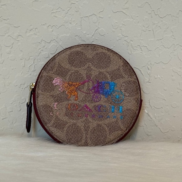 Coach | Bags | Coach Round Coin Case In Signature Canvas With Rexy And ...
